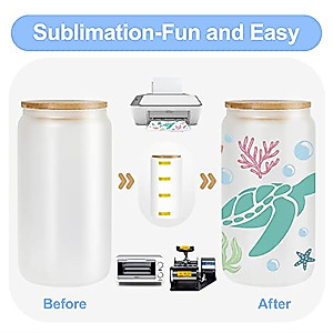 ASKIZ 10 Pack Sublimation Glass Blanks with Bamboo Lid and Straw-16oz Frosted Sublimation Beer Can Glass-Sublimation Glass Cups,Sublimation Glass Tumblers for Iced Coffee Juice Soda Drinks
