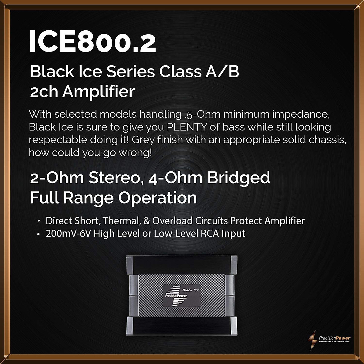 Precision Power ICE800.2 Black Ice Series 800W Class A/B 2Ch Amplifier