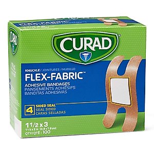 Curad Fabric Adhesive Knuckle Bandages, Finger Bandages for Knuckles (Pack of 100), Natural