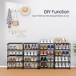 HODYANN Shoe Rack, 9 Tiers Tall Shoe Rack, 36-40 Pairs Shoe Organizer with Nonwoven Fabric Cover, Double Row Black Shoe Rack for Closet (Black Rack with Gray Cover)