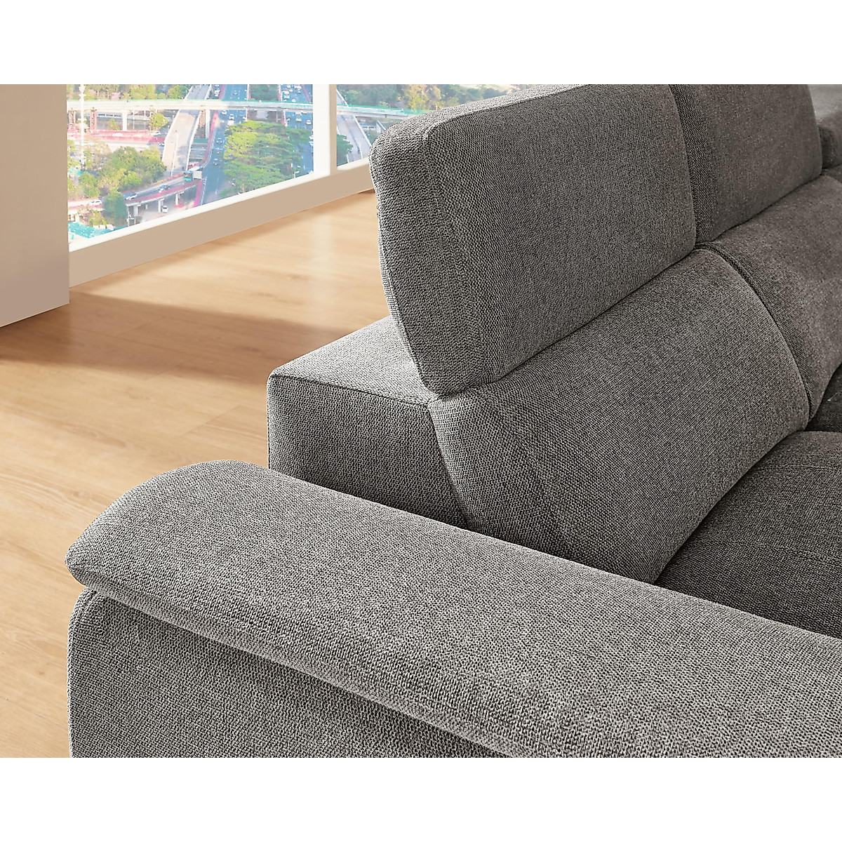 THSUPER 125'' U Shaped Sectional Sleeper Sofa with Pull Out Bed, Storage Chaise Lounge, and Adjustable Headrest, Oversized Sectional Couches for Living Room - Belfast Light Grey