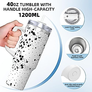 HULIBIN Black And White Dot Print Double Deck Stainless Steel Travel Coffee Cup With Lid 40 Oz Ice Bully Cup