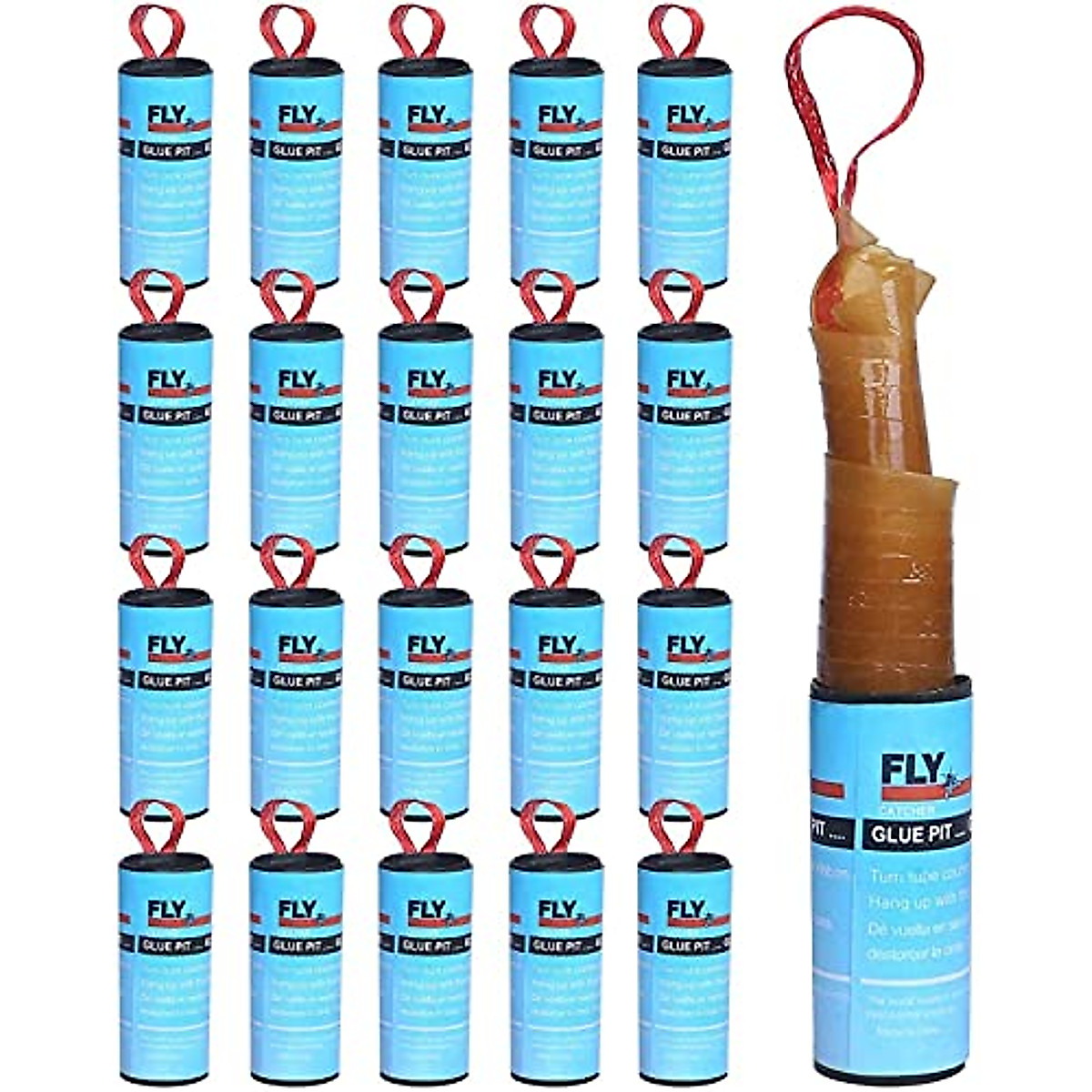 Dwcom 20 Pack Sticky Fly Traps Hanging, Fly Paper Strips Fly Ribbon Catcher Gnat Mosquito for House, Kitchen, Bullpen, Stable, Pasture