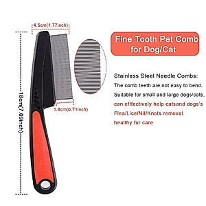 Iluadme 2 Pieces Fine Tooth and Wide Tooth Dog Grooming Comb - Rubber Handle Hair Comb for Small Dogs & Cats with Flea and Tick Removal (2PCS, Black Red)