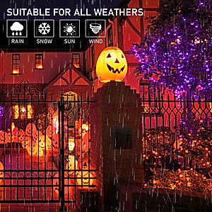 kemooie 2 Pack Total 200 LED Solar Halloween Lights, 8 Twinkle Modes Upgraded Solar Powered Fairy Lights, for Outdoor, Garden, Balcony Party Halloween Decorations (Purple and Orange)