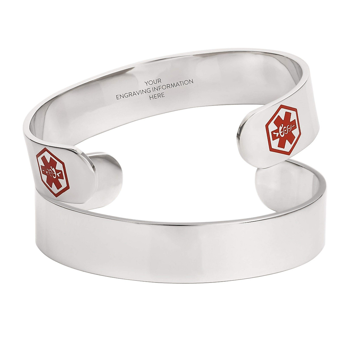 LinnaLove Free Engraving Medical alert id cuff bracelets silver identification bangle for women and men