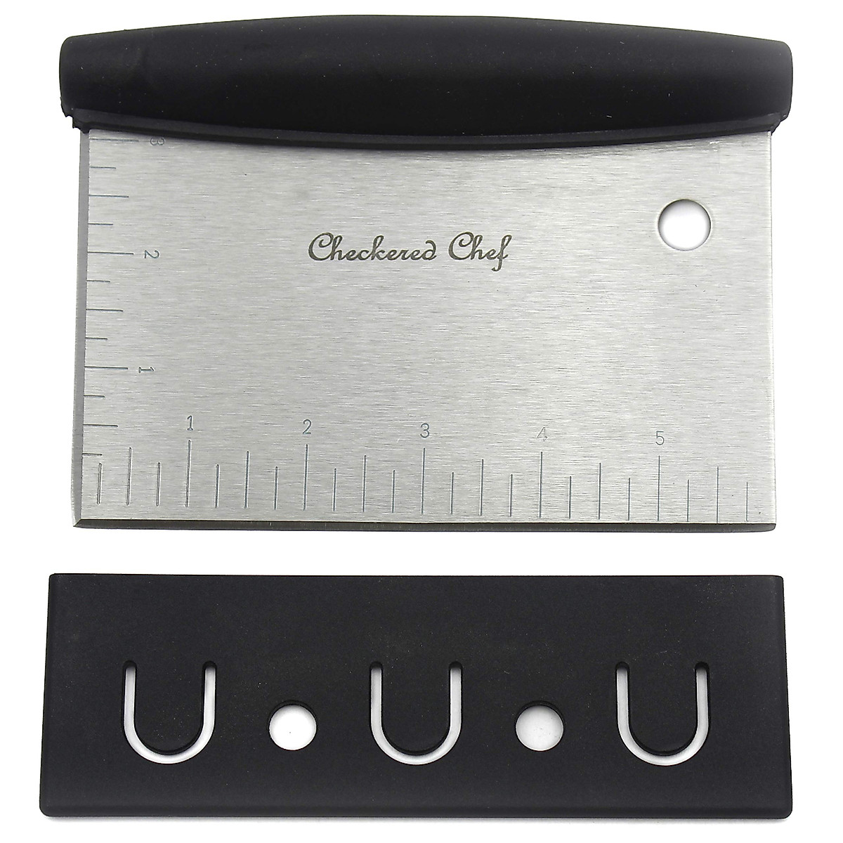 Checkered Chef Dough Scraper - Stainless Steel Kitchen Bench Scraper, Icing Smoother & Food Chopper - Pizza, Vegetable and Pastry Cutter w/Protective Plastic Cover﻿