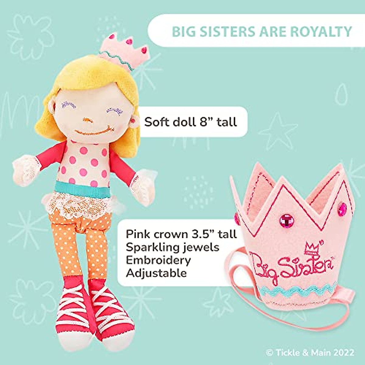 Tickle & Main Big Sister Gift Set, I Hereby Crown You Big Sister Book, Doll, and Child Size Crown