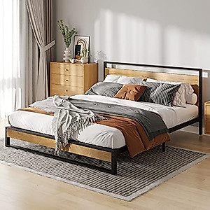 Nazhura Metal King Size Platform Bed Frame with Wood Headboard/Footboard