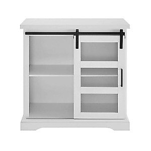 Walker Edison Weston Modern Farmhouse Sliding Glass Door Storage Console, 32 Inch, White