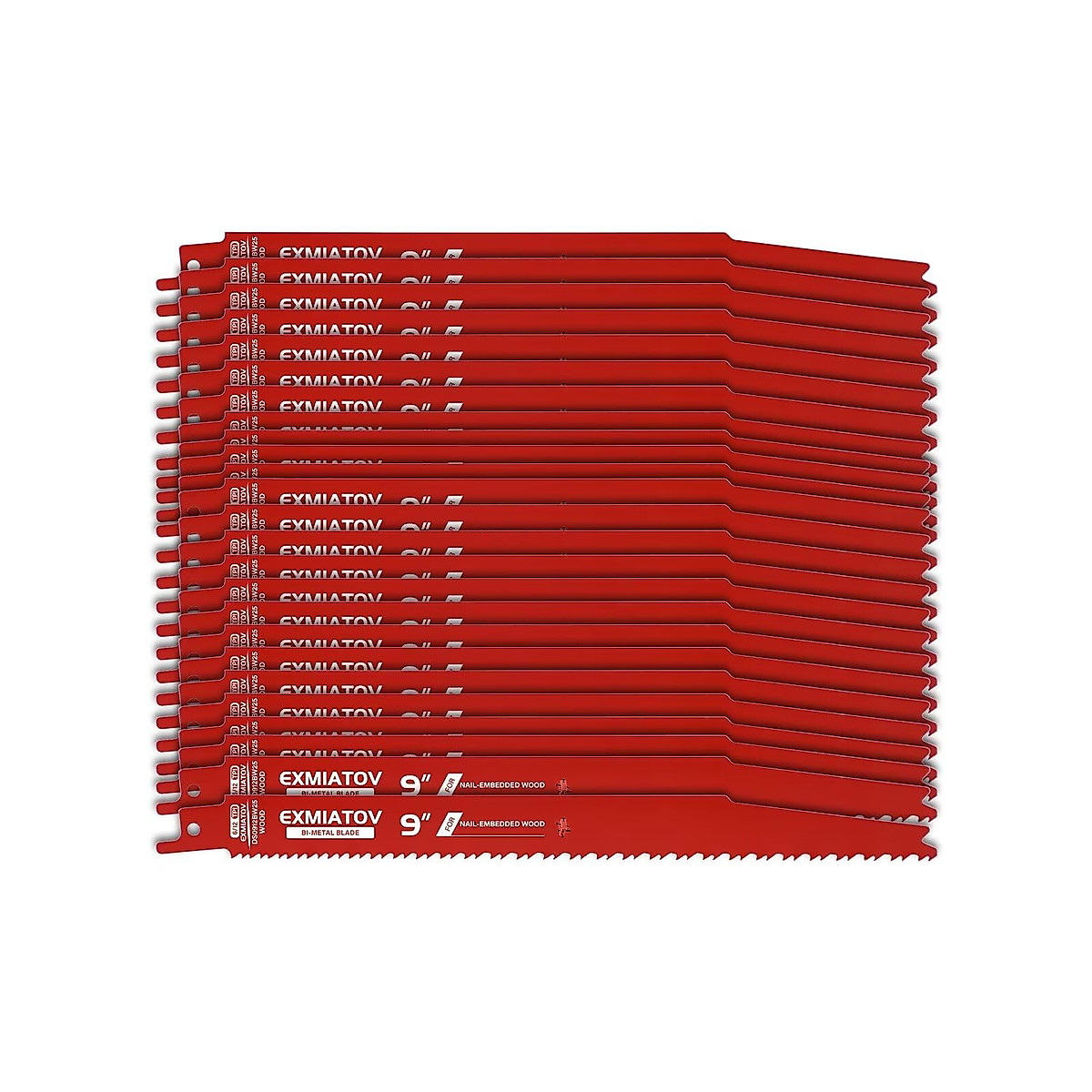 25 Pack 9 Inch 6/12 TPI Reciprocating Saw Blades, Stud and Nail Saw Blades, Bi-Metal 9" 6-12 TPI Saw Blade for Cutting Wood and Nail-Embedded Wood, Metals, PVC, Pallets etc, with Organizer Case