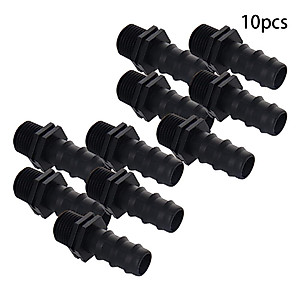 MroMax 10Pcs Drip Irrigation Fittings 1/2" Male Thread Barbed Pipe Connectors External Socket Hose Fitting for Garden Lawn Agricultural Irrigation System Plastic Black, 2.36" length