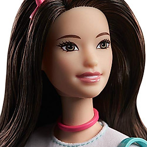 Barbie Princess Adventure Renee Doll (12-inch Brunette) in Fashion and Accessories, with Smart Phone, Purse, Travel Mug and Tiara, Gift for 3 to 7 Year Olds