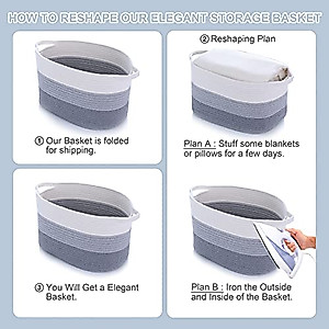 Bienvoun Cotton Rope Storage Baskets - 3 Packs Woven Storage Bins with Handle, Toy Storage Baskets, Blanket Baskets for Toy Storage, Blanket Storage, Book Storage(Grey)