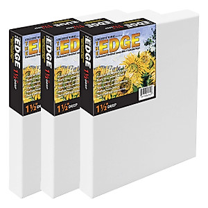 Creative Mark The Edge All Media Cotton Deluxe Stretched Canvas - 12x12" - 3 Pack of 1-1/2'' Deep Triple Acrylic Primed Canvas for Painting