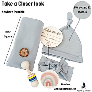 Rupert & Friends - Soft Newborn Swaddle Set Boy - Premium 5 Piece Set Including Receiving Blanket and Hello World Newborn Sign - Keep Your Newborn Safe and Warm in a Baby Muslin Blankets