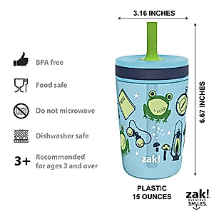 Zak Designs Campout and Camping Kelso Tumbler Set, Leak-Proof Screw-On Lid with Straw, Bundle for Kids Includes Plastic and Stainless Steel Cups with Bonus Sipper, 3pc Set, Non-BPA,15 fl oz