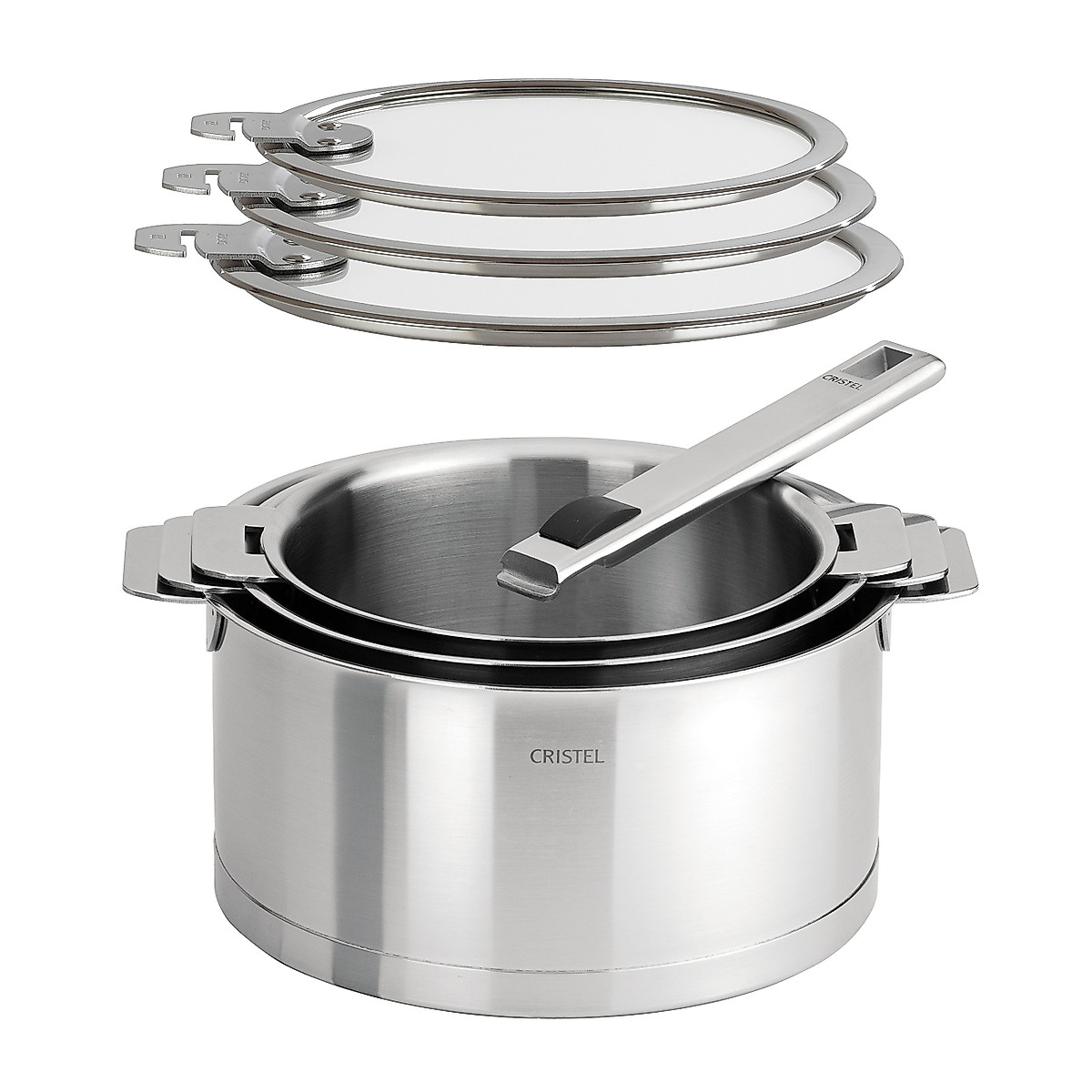 Cristel Strate Saucepan, 1.5 quart/2 quart/3 quart, Silver