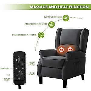 LEISLAND Accent Chair Set of 2 Recliner Wingback Chair with Massage and Heat, Tufted Fabric Arm Chair Sofa for Reading, Living Room and Bedroom (Charcoal)