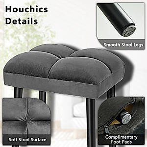 HOUCHICS Gray Vanity Stool Ottoman Stool, Square Makeup Stool with Wooden Legs, Small Ottoman Stool Chair for Vanity, Modern Padded Sofa Seat Foot Rest Stool(Gray)