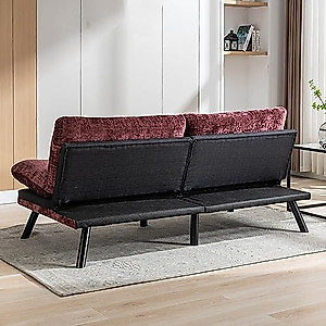 Modern Futon Loveseat Sofa Couch,71”Convertible Futons Sofa Bed for Compact Living Space,Adjustable Couch with Metal Legs,Upholstered Lounge Love Seat Bed for Living Room, Bedroom (Wine Red)