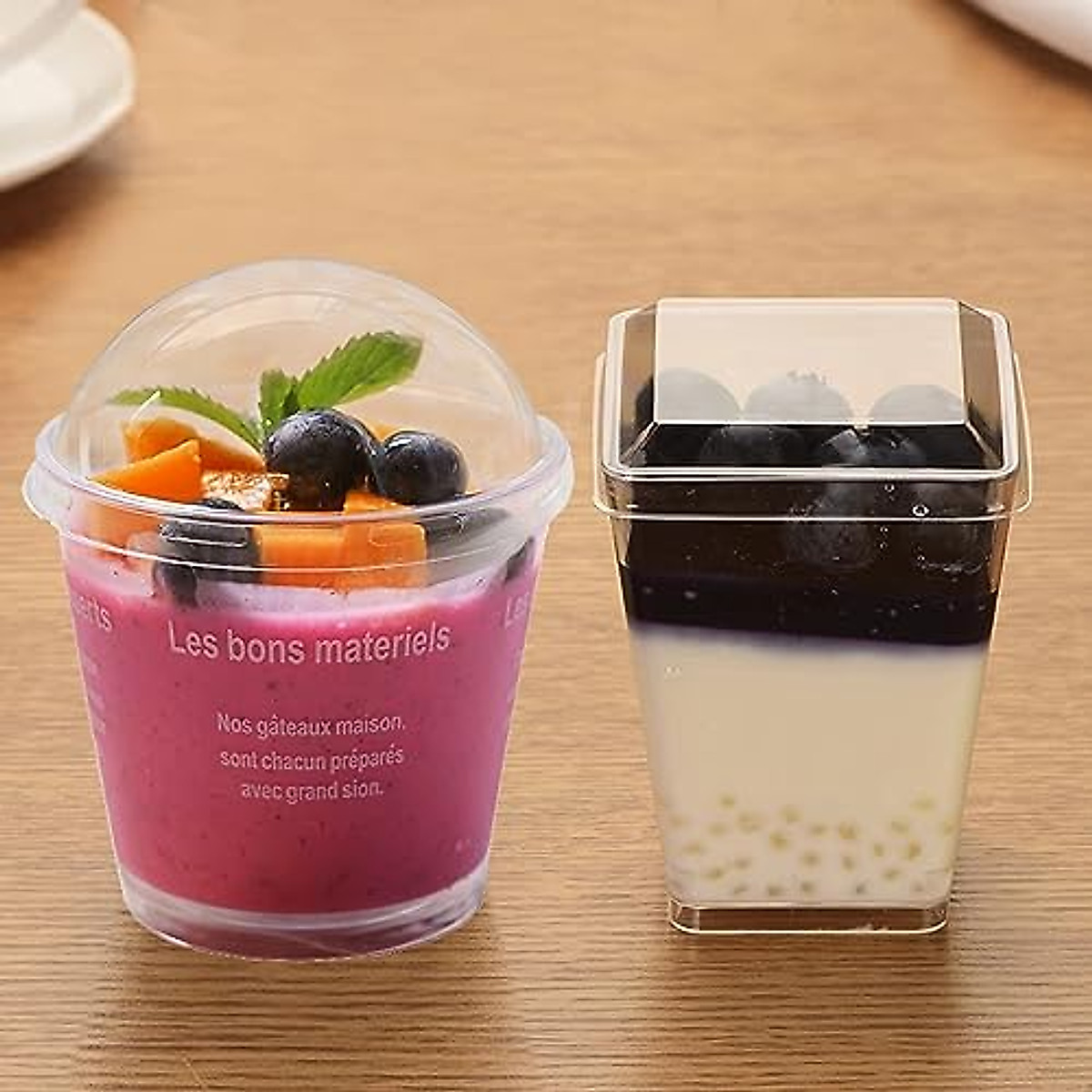 Tisovixo Clear Dessert Cups with Lids and Spoons,100 Pack 7oz 5.4oz Mini Dessert Cups,Parfait Appetizer Cup, Reusable Mini Serving Cups for Party Desserts Halloween Thanksgiving Christmas