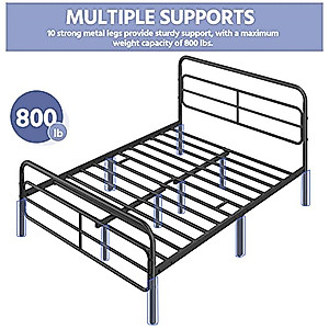 Topeakmart Full Bed Frames Metal Platform Bed with Modern Geometric Patterned Headboard, Easy Assemble, 13 Inch Underbed Storage, No Box Spring Needed, Black