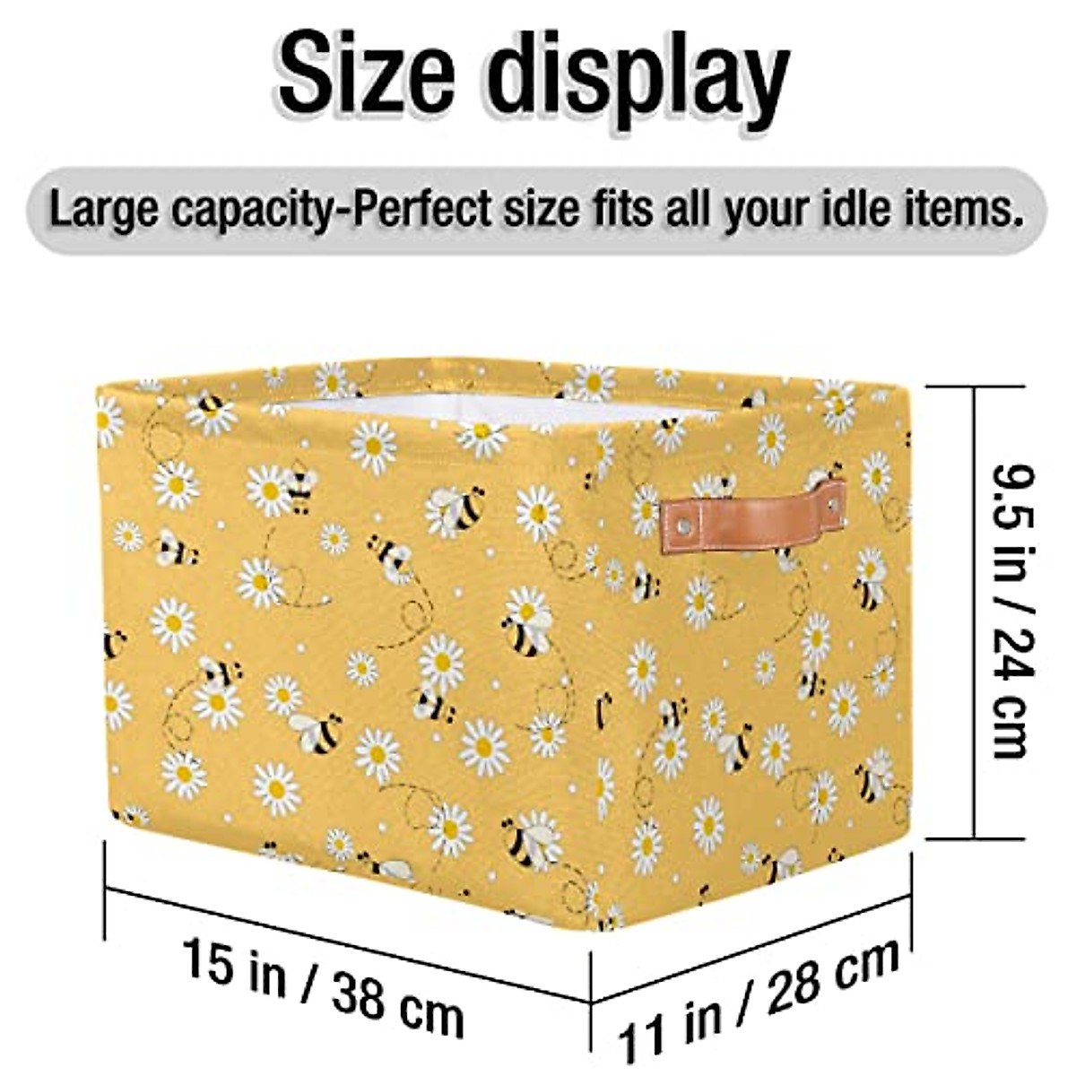 Large Storage Bin Animal Bees Collapsible Storage Basket with Handles,Daisy Flower Laundry Basket Hamper Organizer Foldable Storage Box for Toys Bedroom Kids Room Nursery Dorm Set of 1