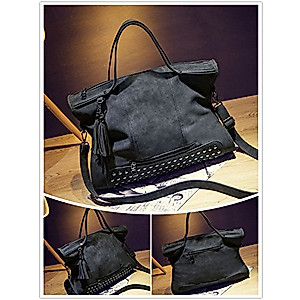 Large Rivet Purse Suede Leahter Hanbags for Women Black Gothic Style Crossbody Bags Ladies Top Handle Satchel Studded Tote Bags