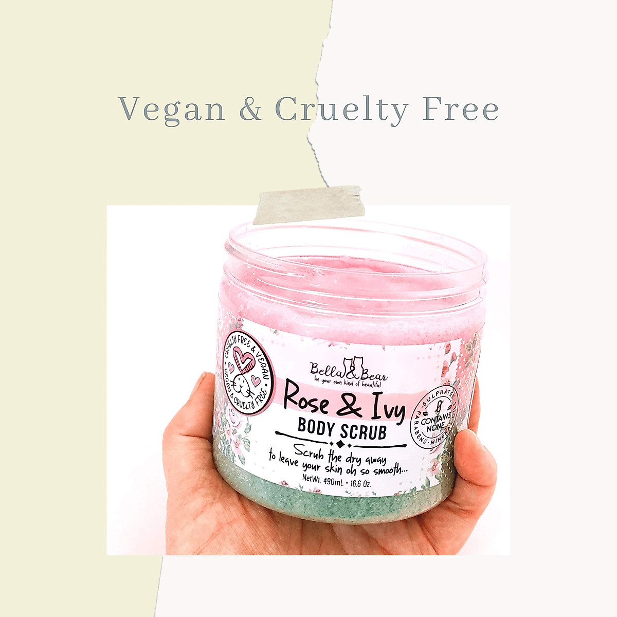 Bella & Bear Rose & Ivy Body Scrub - Vegan & Cruelty-Free Oil-Free Exfoliator | Polish Your Skin to Perfection | 6.7oz of Floral Bliss for All Women