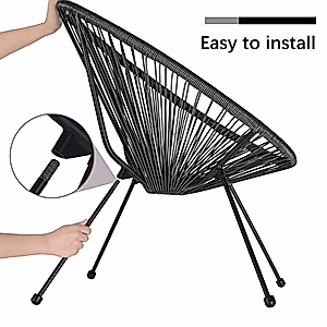 Arlopu 3-Piece Outdoor Acapulco Chairs Patio Conversation Bistro Set, with Plastic Rope, Glass Tabletop, All-Weather Rattan Woven Rope Mid-Century Modern Style Furniture Chat Set (Black)