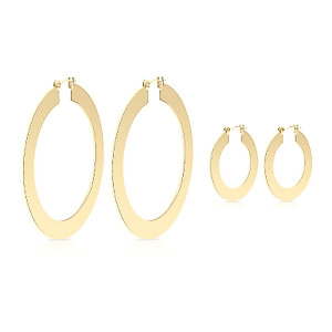 Minimal Bohemian 18K Gold Plated Large Round Hoop Earrings for Women Boho Jewelry Bold Thick Wire (Duo Pack)
