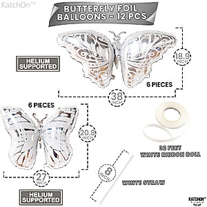 KatchOn, Big Butterfly Balloons, 38 Inch - Pack of 12, Helium Supported | Metallic Butterfly Foil Balloons for Butterfly Party Decorations | Mylar Butterfly Balloons for Baby Shower, Bridal Shower