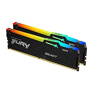 Kingston FURY Beast RGB 64GB 5600MT/s DDR5 CL40 DIMM Desktop Memory (Kit of 2) | Intel XMP 3.0 | Infrared Sync Technology | Overclocking Stability | KF556C40BBAK2-64
