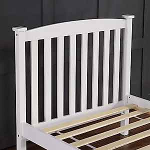Karl home White Twin Platform Bedframe with Slat Headboard Wooden Bed Frame with Footboard, 12 Wood Slat Support, No Box Spring Needed