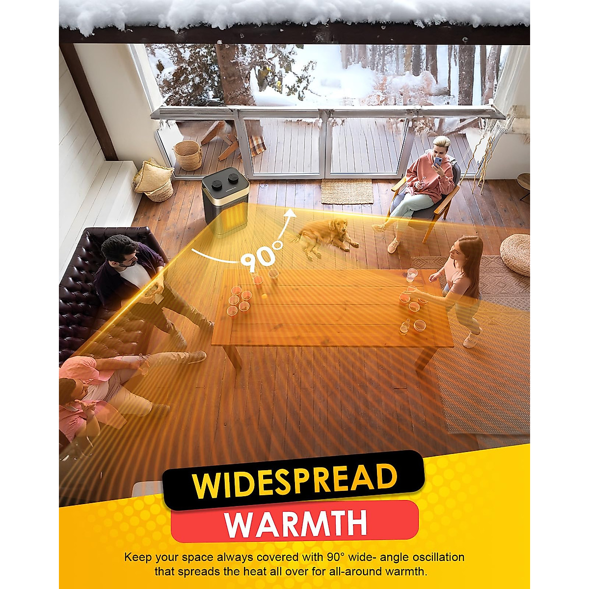 Space Heater, 1500W Ceramic Electric Space Heater Overheating & 45° Tip-Over Protection, 3 Mode PTC Fast Safety Heating, Portable Small Space Heater Fan for Office Bedroom Desk Indoor Use