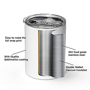 AGH 10 oz White Sublimation Tumblers Blanks, 6 Pack Straight Stainless Steel Tumbler with Splash-proof Slide Lid and Metal Straw, Straw Brush, Double Wall Vacuum Cups Wine Bulk