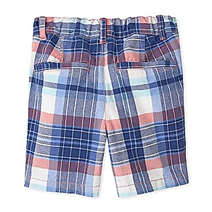 The Children's Place Baby and Toddler Boys Printed Chino Shorts, Blue/Orange Plaid, 3T