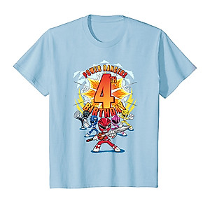 Kids Power Rangers 4th Birthday Power Pose Group T-Shirt