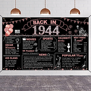 DARUNAXY 80th Birthday Rose Gold Party Decoration, Back in 1944 Banner for Women 80 Years Old Birthday Photography Background Vintage 1944 Poster Backdrop for Girls 80th Class Reunion Party Supplies