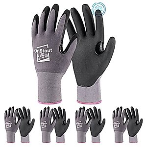 OriStout Work Gloves for Men Women, MicroFoam Nitrile Coated Gloves with Grip, Super Breathable Mechanic Gloves for Construction,Warehouse, DIY (X-Small, 4 Pairs)