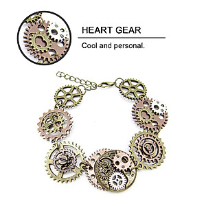 MINIDUO Steampunk Bracelet,Retro Punk Gothic Gear Bracelet Wristband Choker Pendant for Women, Halloween Party