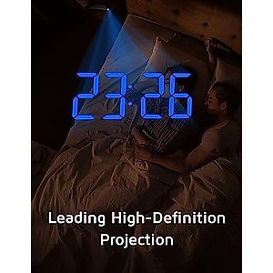 GOLOZA Projection Alarm Clock, Digital Clock with 180° Rotatable Projector, 3-Level Brightness Dimmer, Clear LED Display, USB Charger, Progressive Volume, 9mins Snooze,12/24H, for Bedroom