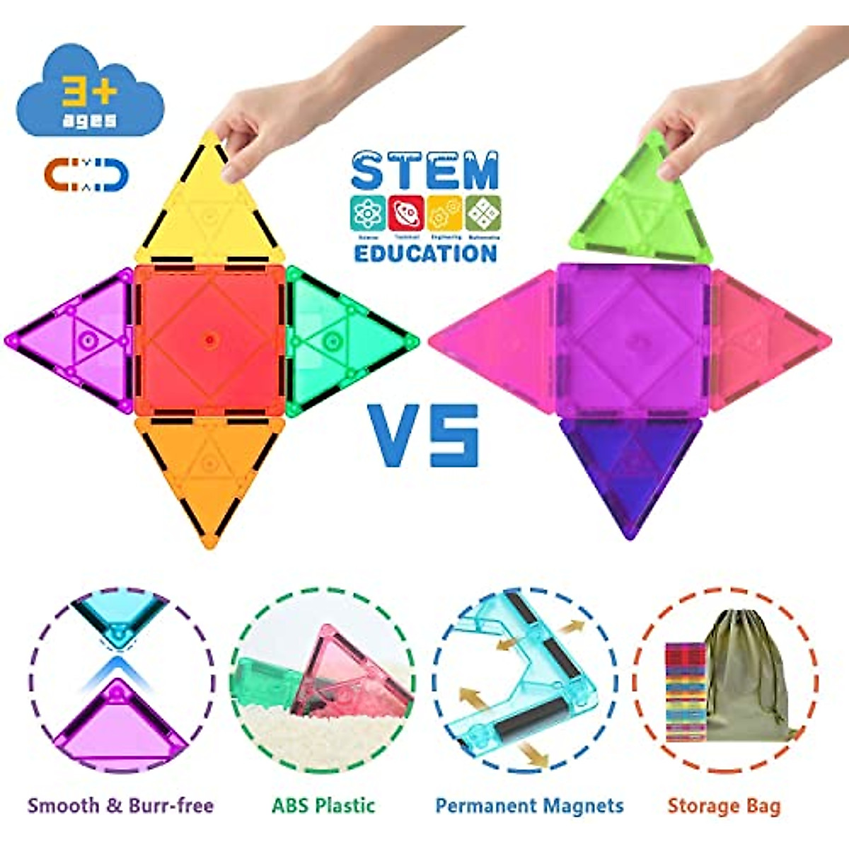 Compatible Magnetic Tiles Building Blocks STEM Toys for 3+ Year Old Boys and Girls Montessori Toys Toddler Kids Gifts Learning by Playing Activities - 102pcs Advanced Set