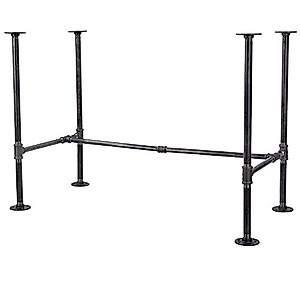 PIPE DECOR Industrial Pipe Desk Leg Set, Modern Home Office Table Writing or Computer Base Kit, Dark Grey Black Rough Pipes, Rustic Vintage Furniture Unfinished Steel Metal Pipe Legs, H-Desk Style