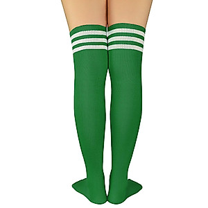Century Star Women's Colorful Thigh High Socks Halloween Coplay Over the Knee Socks Cheerlead Costumes for Athletic Green White One size