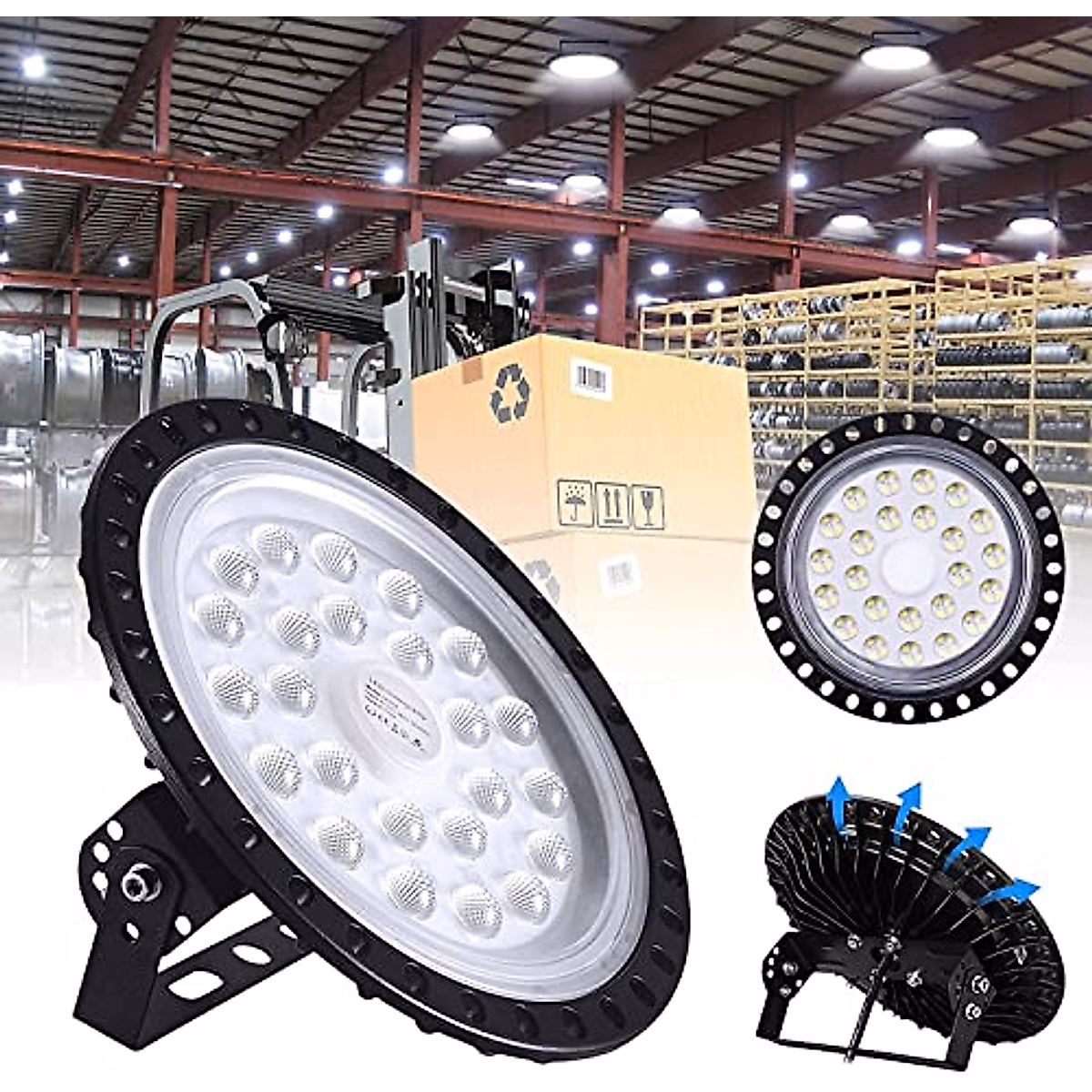 100W UFO LED High Bay Light lamp Factory Warehouse Industrial Lighting 10000 Lumen 6000k IP65 Warehouse LED Lights- High Bay LED Lights- Commercial Bay Lighting for Garage Factory Workshop Gym