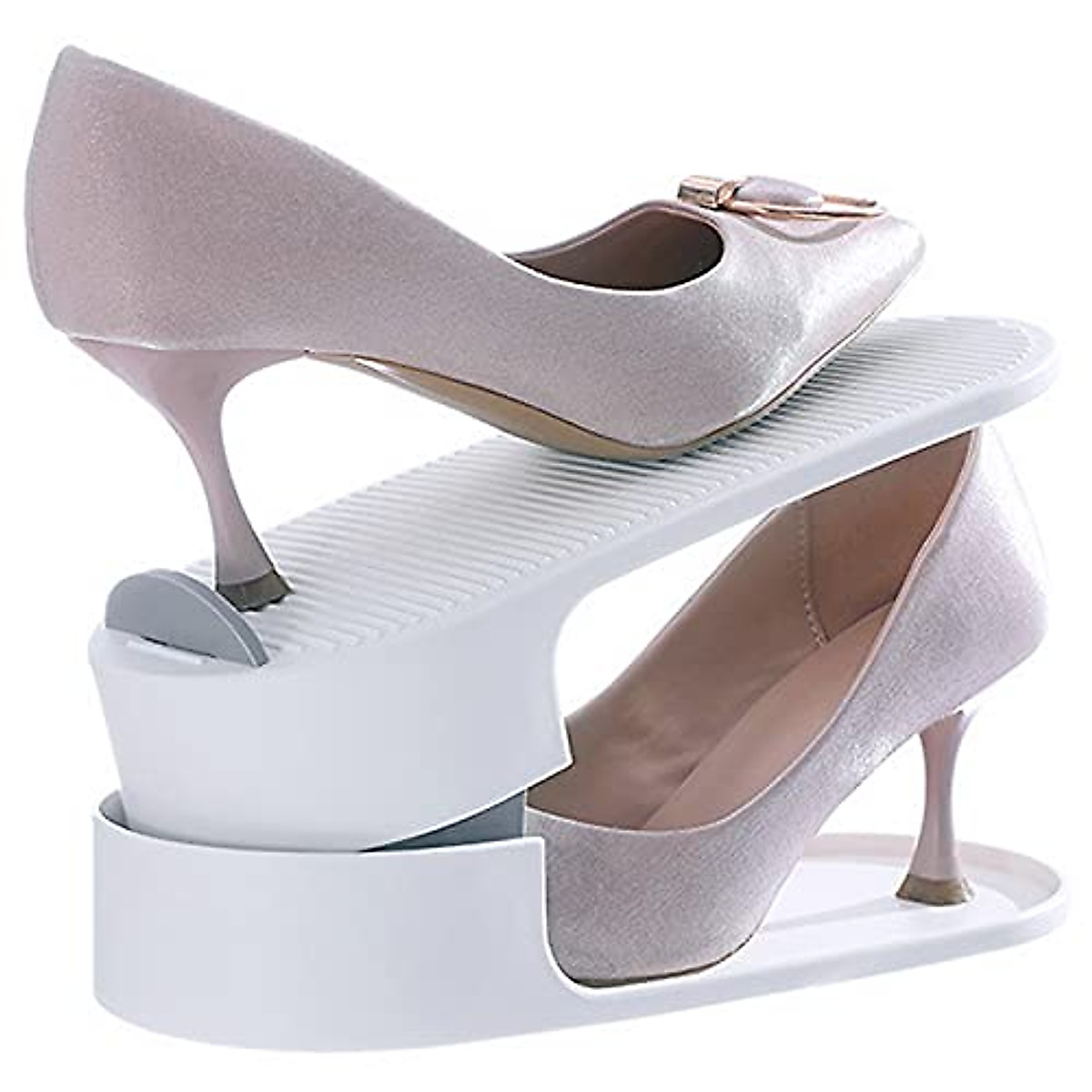 ALWWL White Shoe Storage Rack, Integrated Household Adjustable Double Tiers Shoes Slots, for Livingroom Bedroom Bathroom- 16 Pcs