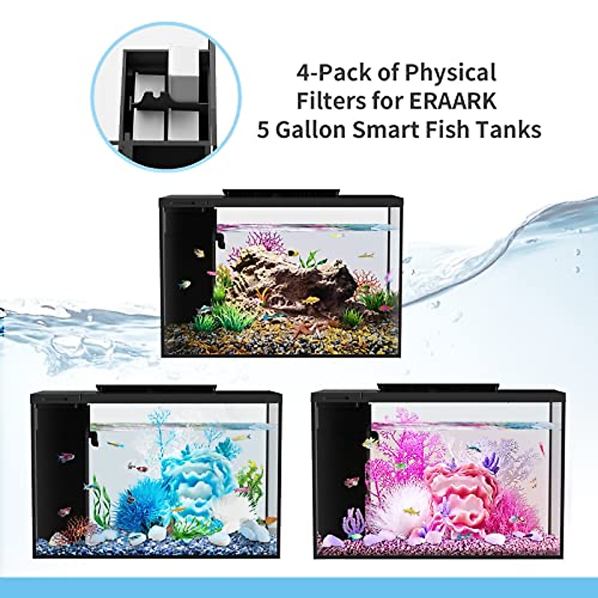 ERAARK Filter Media Replacement Physical Filter cartridges Smart Fish Tank 4-Pack (4pack Physical Filter)