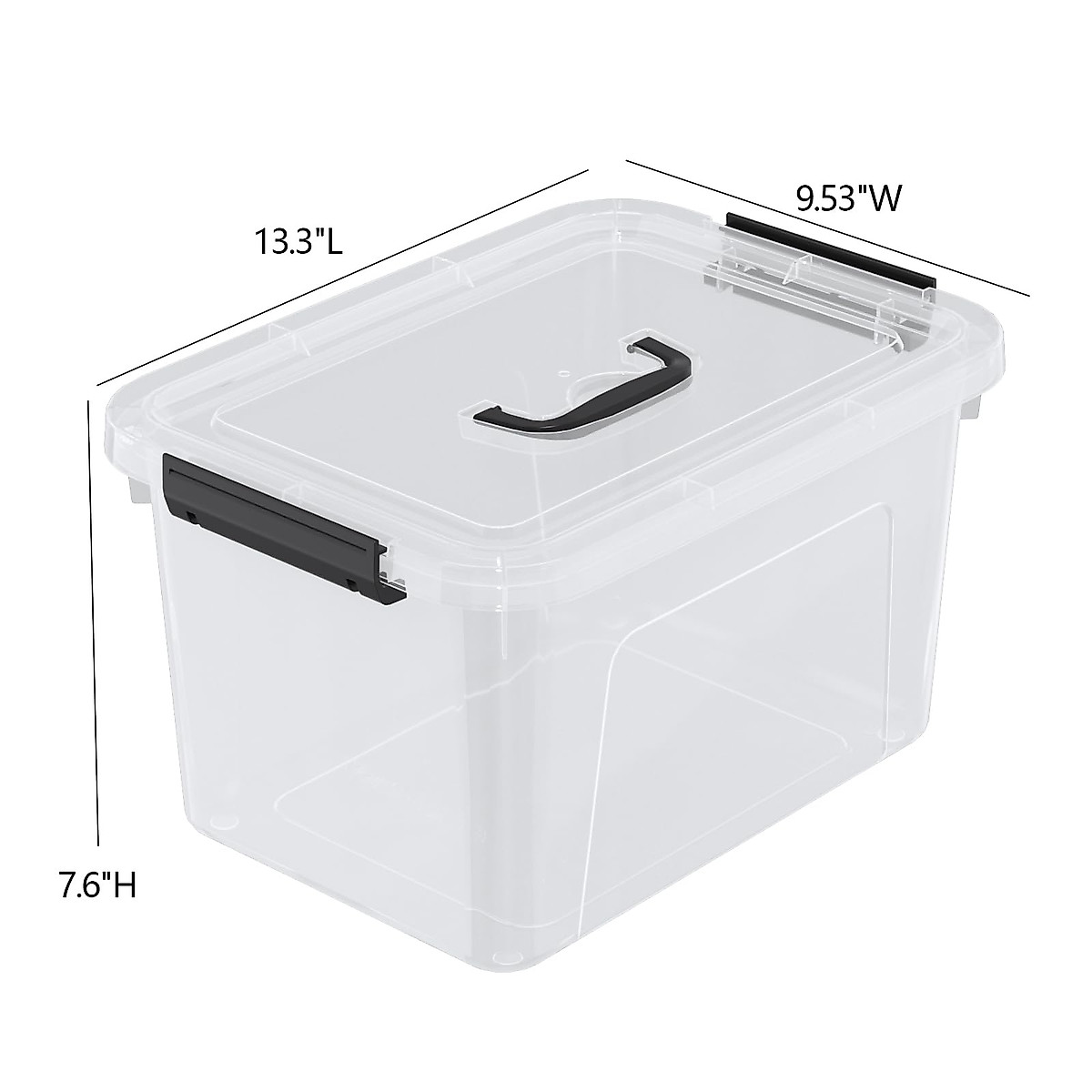 Jandson 4 Packs Plastic Storage Box with Handle, 10 L Clear Lidded Organizer Bin